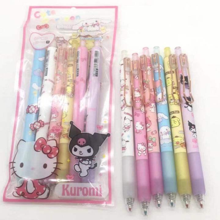 6Pcs/Set Sanrio Signature Pens Cinnamoroll Kuromi Melody Japanese Anime ...