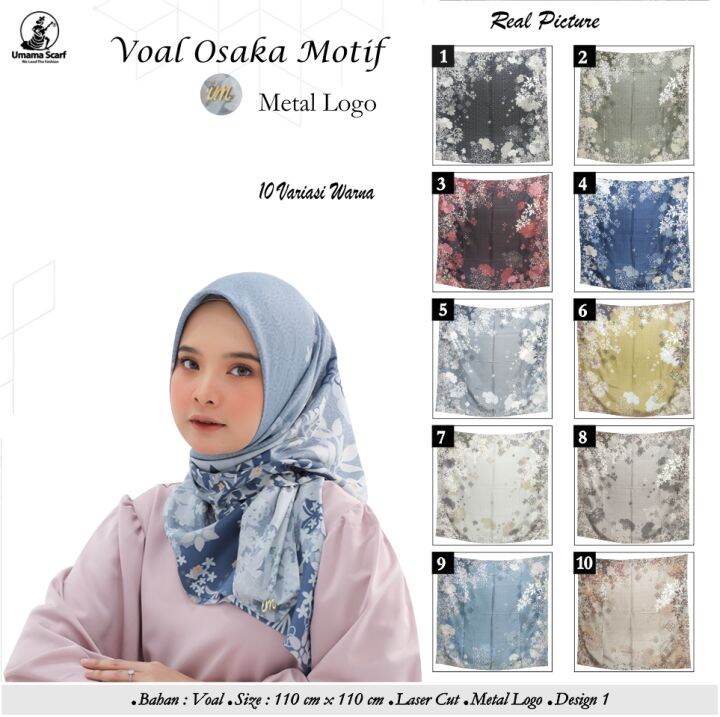 Jilbab Segi Empat Premium Voal Osaka Design 1 Metal Logo by Umama Scarf ...