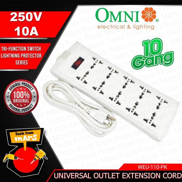 Omni Extension Cord Set with Switch Surge Protector 10 Gang Power Strip ...