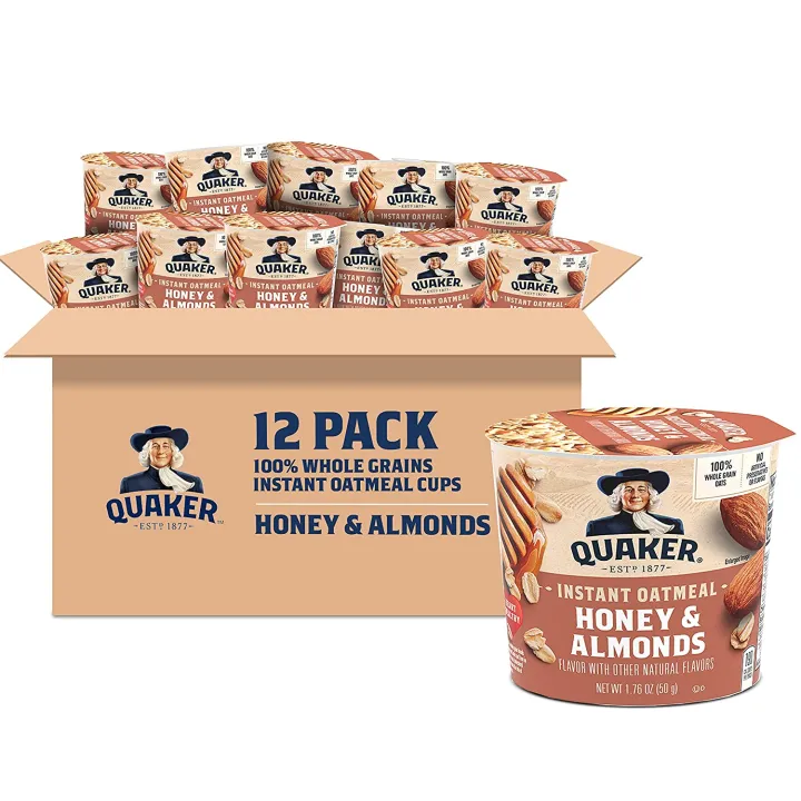 Quaker Instant Oatmeal Express Cups, Honey & Almonds, 12 Count | Lazada PH