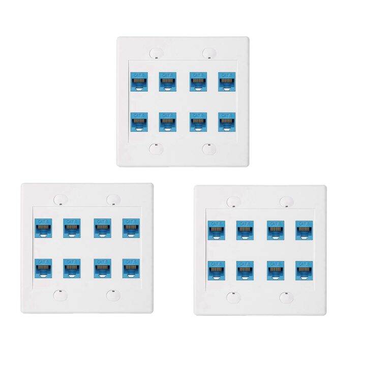 3X Ethernet Wall Plate 8 Port - Double Gang Cat6 RJ45 Keystone Jack ...