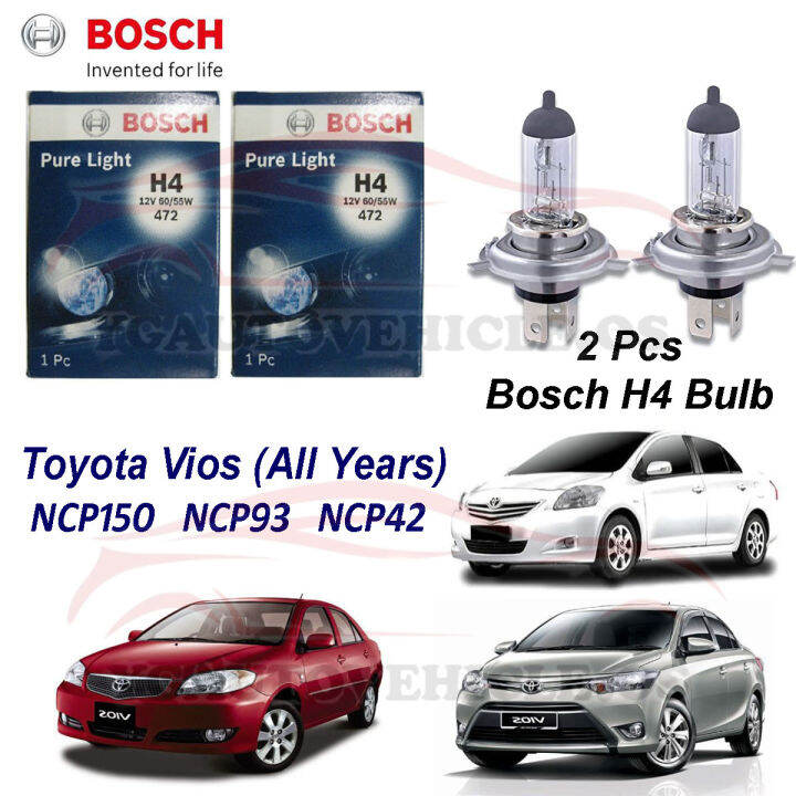 Toyota Vios NCP150 NCP93 NCP42 (All Years) Headlamp Light Bulb Bosch H4 ...