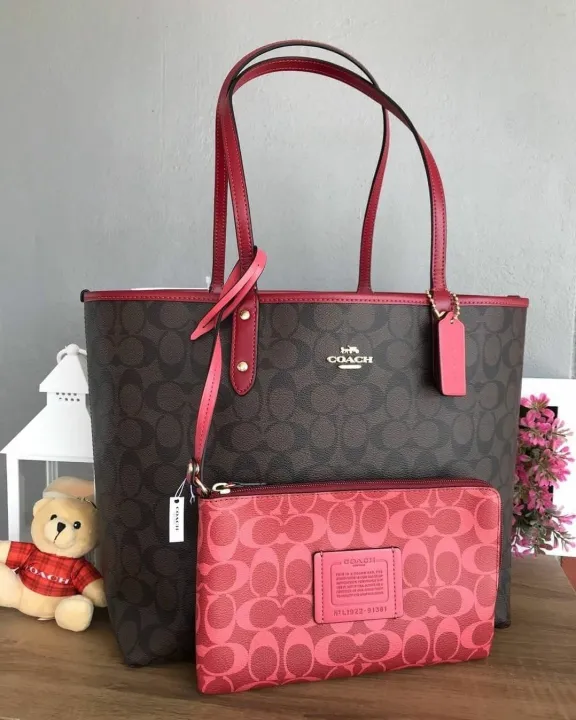 Coach 91381 Reversible City Tote in Brown Blocked Signature Coated ...