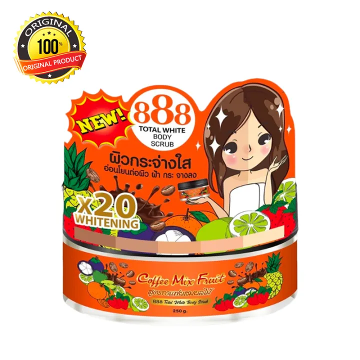 888 Total White Whitening Scrub Coffee Mix Fruit (200g Reborn Skin for ...