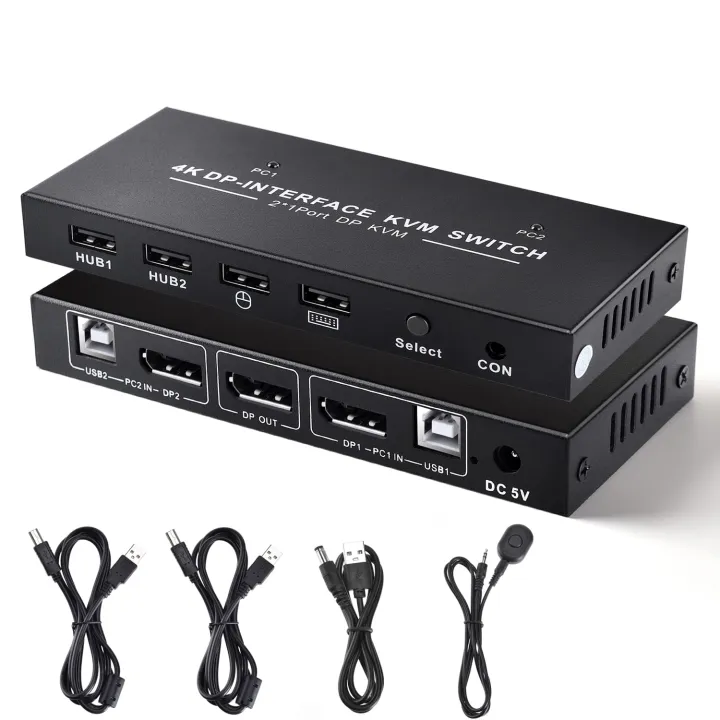DisplayPort KVM Switch 2 Port 4K 60Hz USB and DP Switch for 2 Computers Share Keyboard Mouse ...