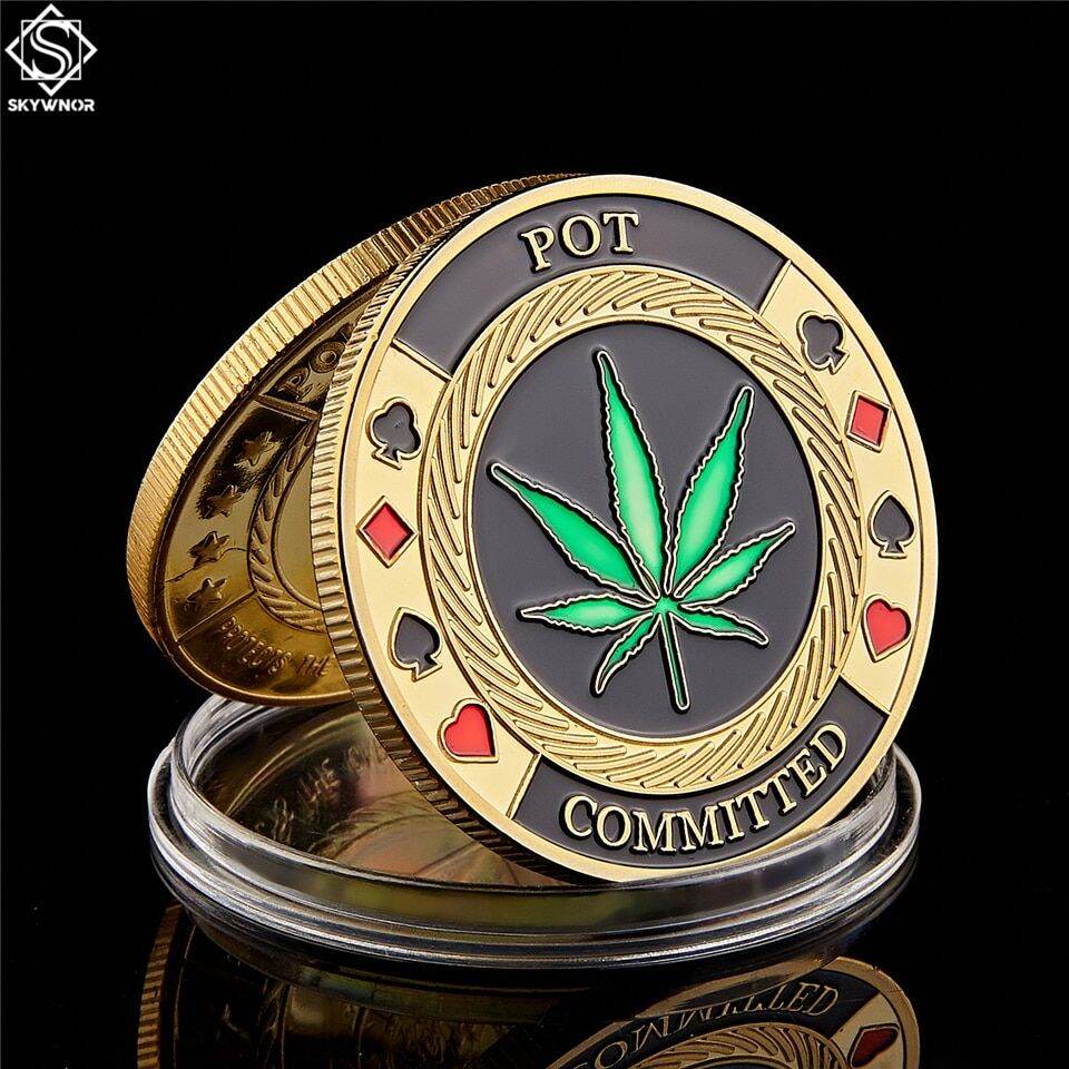 Gold Coin Lucky POT Committed Metal Poker Chip Casino Challenge Token ...