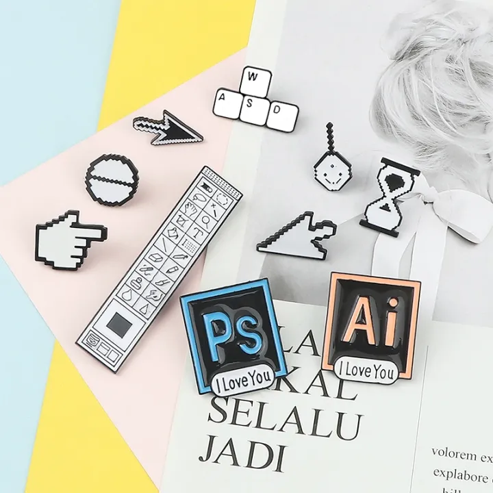 Classical Photoshop Toolbar Brooches Cursors Hourglass Computer Mouse Hand Arrow Enamel Pins ...