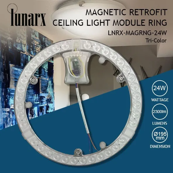 Lunarx 24W Magnetic Retrofit Ceiling Light Module Ring | Tri-Color ...