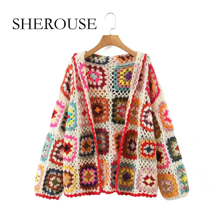 SHEROUSE ผู้หญิงแฟชั่นของแข็งถักเสื้อกันหนาวเสื้อสวมหัววินเทจคอสูงแขน ...