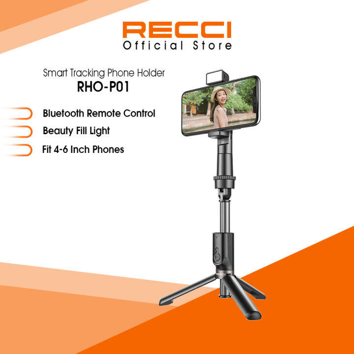 Recci Smart Tracking Phone Holder with Fill Light (Bluetooth Remote Control, 360-Degree Auto ...