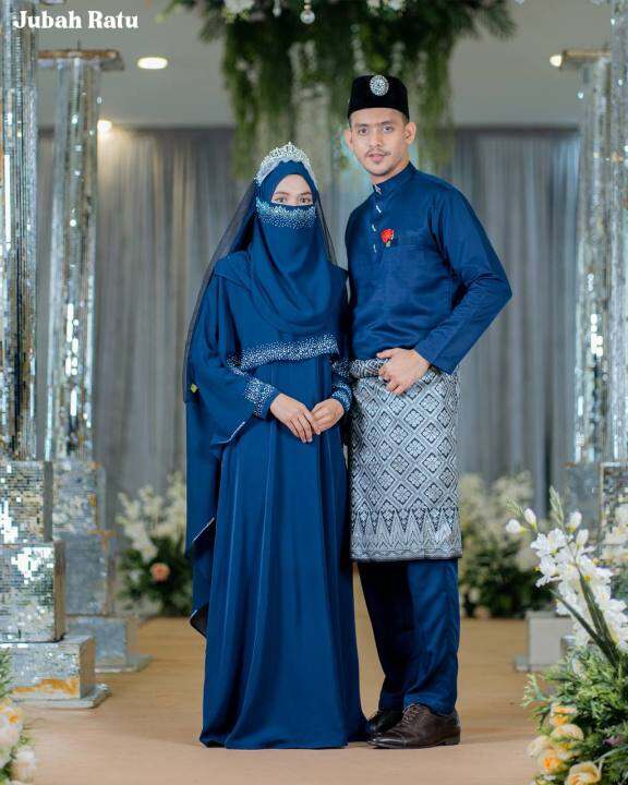 [NAVY BLUE] Baju Nikah Jubah Ratu Arab/Full Set Baju Nikah/Baju Nikah ...