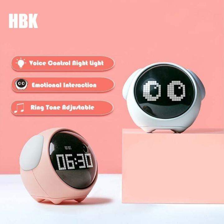 Cute Expression Pixel Alarm Clock Multi Function Digital Clock Led Voice Controlled Light ...