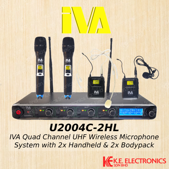 IVA U2004C Series Quad Channel UHF Wireless Microphone System with 2x ...