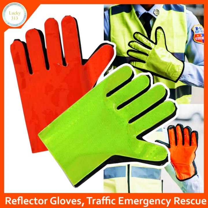 Lucky313 Traffic Gloves Reflectorized Green Orange Traffic Emergency ...