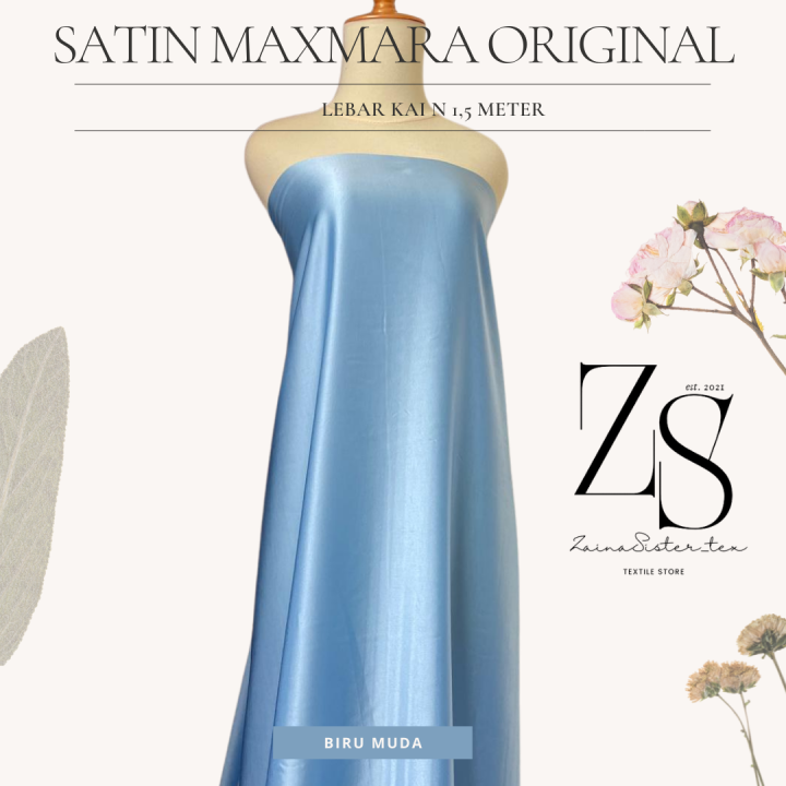 Bahan Kain Satin Maxmara Original Pure Silk Warna Biru Muda Baby Icy ...