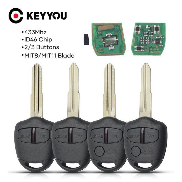 KEYYOU 2 Buttons Remote Control Car Key Fob 433Mhz For MITSUBISHI ...