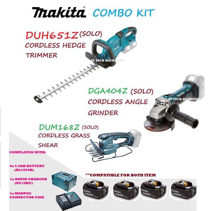 MAKITA COMBO KIT DUH651Z CORDLESS HEDGE TRIMMER+DGA404Z CORDLESS ANGLE GRINDER+DUM168Z CORDLESS ...