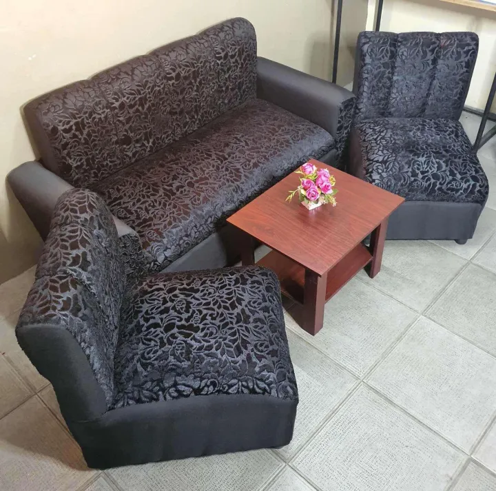 SALA SET BLACK VELVET WITH CENTER TABLE | Lazada PH