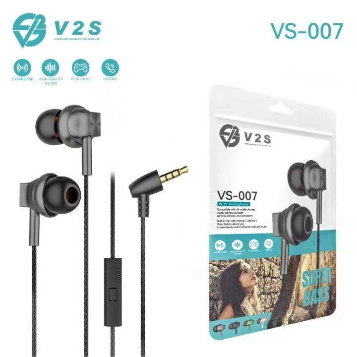 V2S VS-007 Wired Earphone Universal 3.5mm Plug Extra Bass Stereo ...