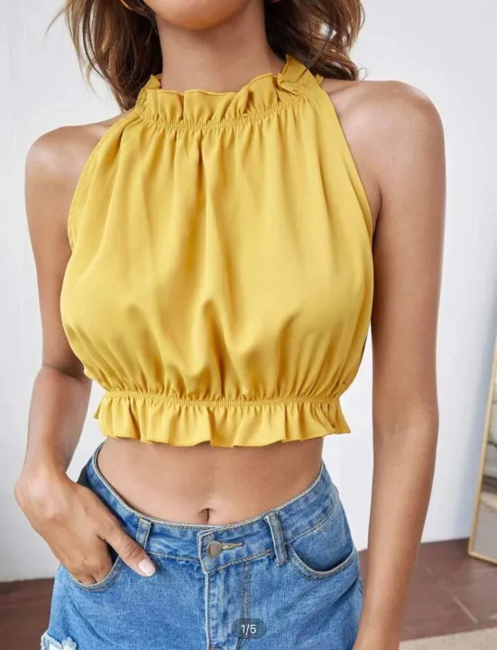 HALTER TRIM RAFFLES CROP TOP (YOU NEED IT) | Lazada PH