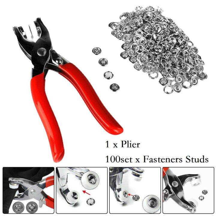 Metal Prong Ring Snap Fasteners Press Studs Poppers Plier 100Pcs 10 ...