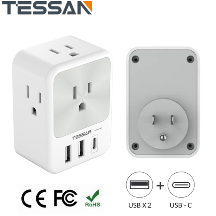 USB C Outlet Extender, TESSAN Multi Plug Outlet with 4 Plug Splitter ...