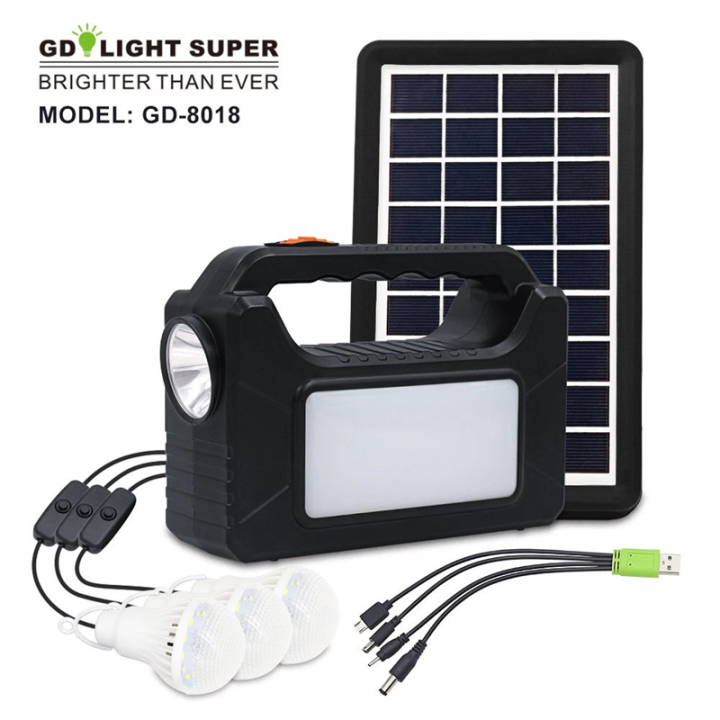 GDSUPER solar lighting system + solar panel + 3 bulbs，GD-8018 | Lazada PH