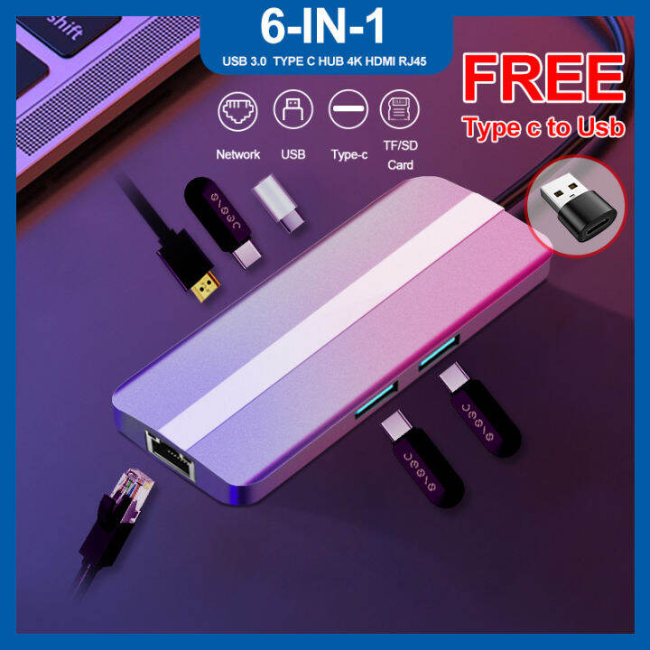 USBC hub multi-port adapter 4K HDMI docking station 6-in-1 USBC hub ...