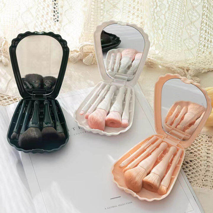 5Pcs Shell Makeup Brushes Set With Makeup Mirror Blush Makeup Powder ...