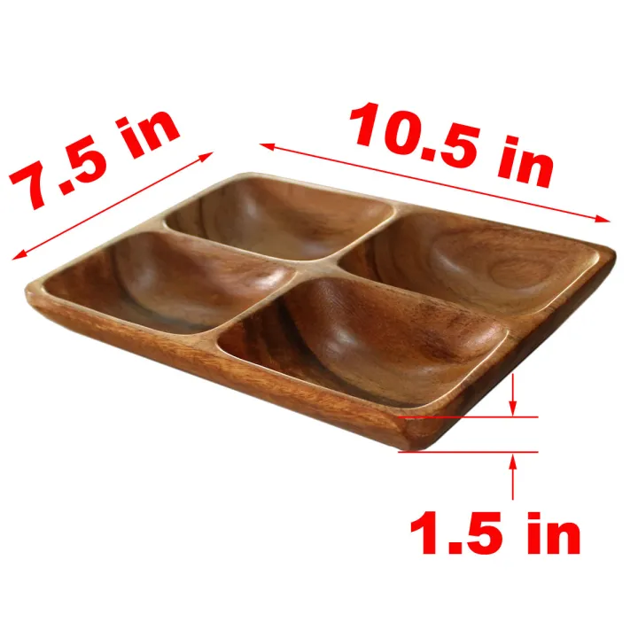 SANDERWOOD 1 pc Rectangular Wooden Plate w/ 4 Compartment 1.5x7.5x10.5 ...