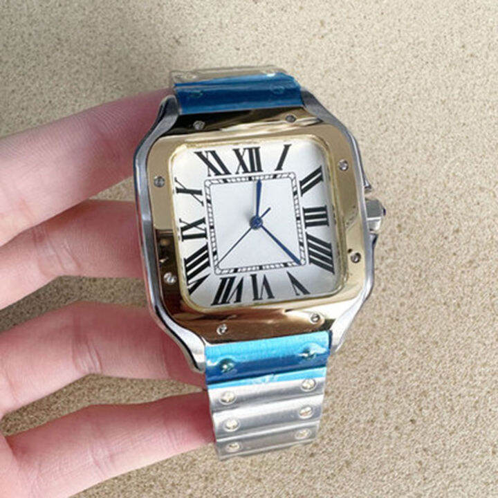 Mechanical Watch Golden 38MM Square Mechanical Watch Roman Scale Steel ...