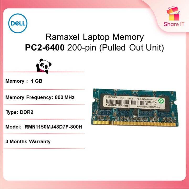 Ramaxel Laptop 1 GB Memory DDR2 RAM PC2-6400 200-pin (Pulled Out Unit ...
