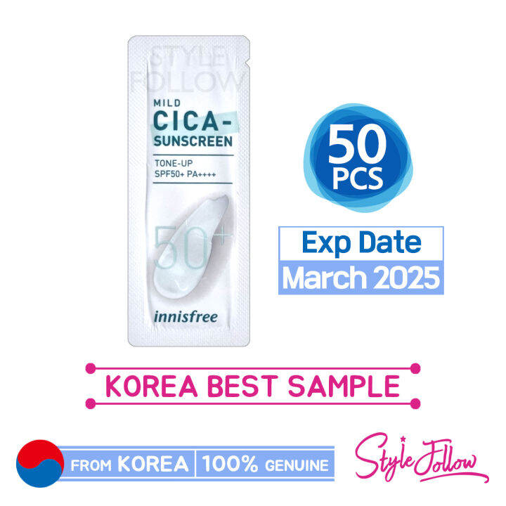 50pcs/50ml ️[INNISFREE] Mild Cica-Sunscreen Tone-Up 1ml (Sample Sachet ...