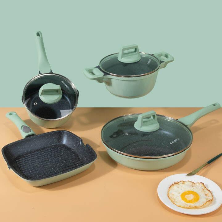 Non Stick Frying Pan 4 pcs Kitchen ware Cookware Set kaldero pot White ...