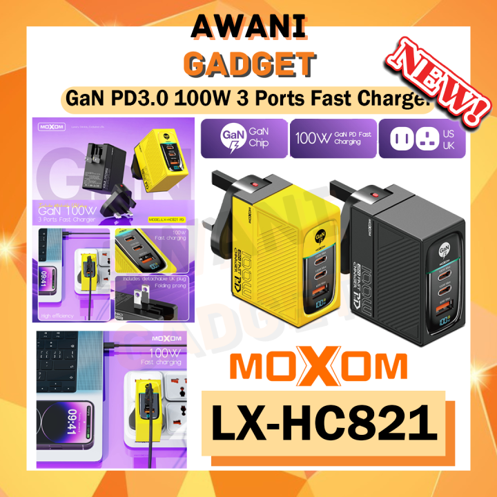 Moxom LX-HC821 PD3.0 GaN 100W Fast Charger LCD Display PD 100W 60W 3 ...