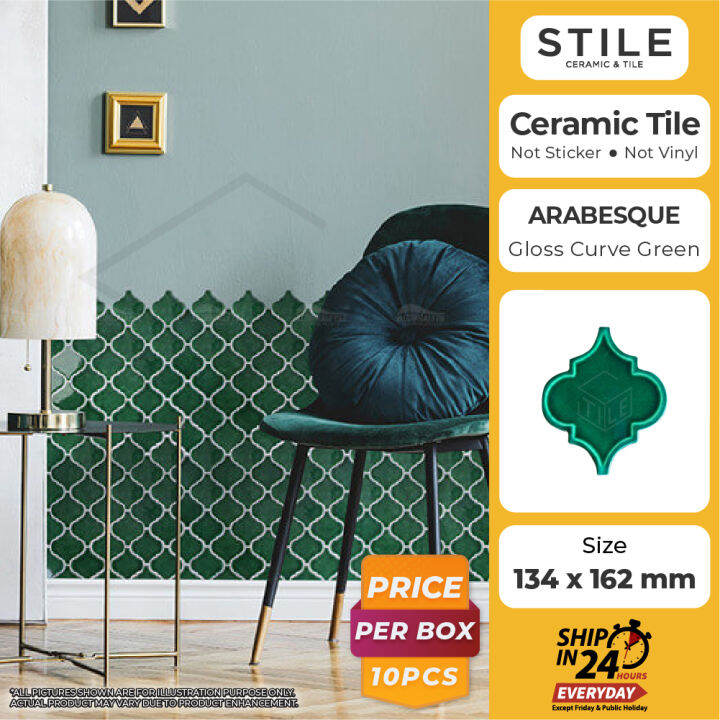 [REAL TILE] Arabesque Gloss Curve Green Mosaic Tiles /Mozek/Ceramic ...
