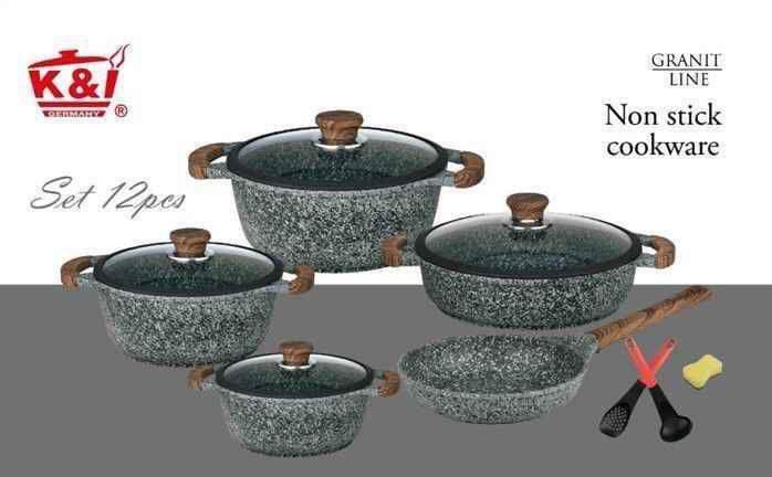 K&I GERMANY SET PERIUK BATU GRANITE VIRAL 12PCS GRANITE STONE COOKWARE ...