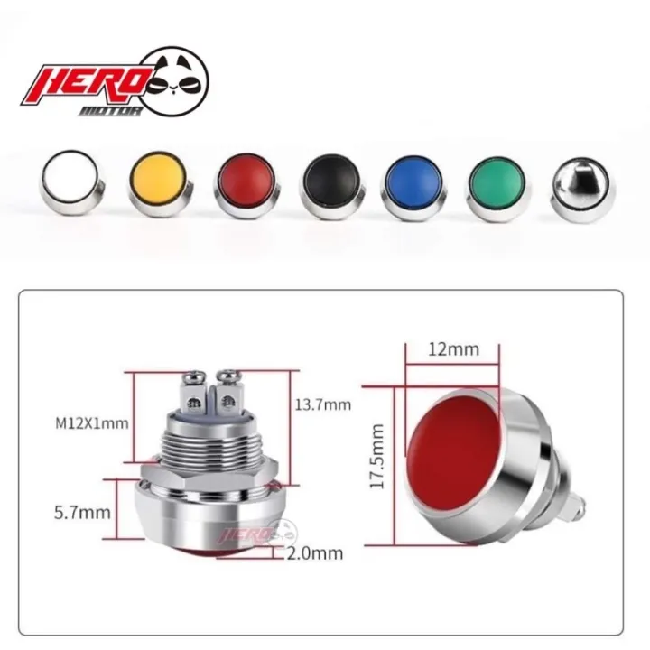 Push Button Momentary Passing Light Switch -Metal Waterproof 12mm Made ...