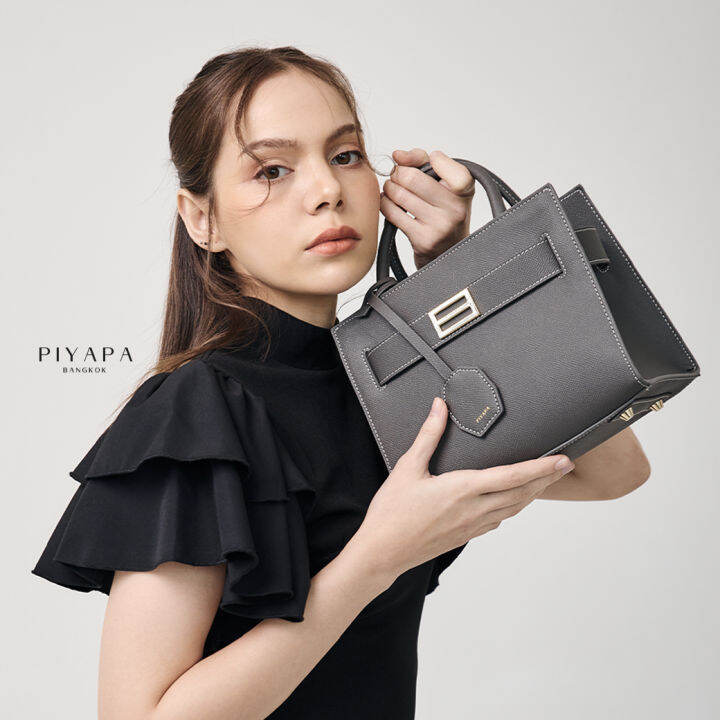 Piyapa Bangkok กระเป๋าหนังวัวแท้ รุ่น Kate สี Dark Grey | Lazada.co.th