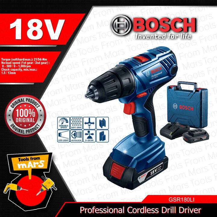 BOSCH Professional Lithium Ion Li-Ion Cordless Drill Driver 18V GSR 180 ...