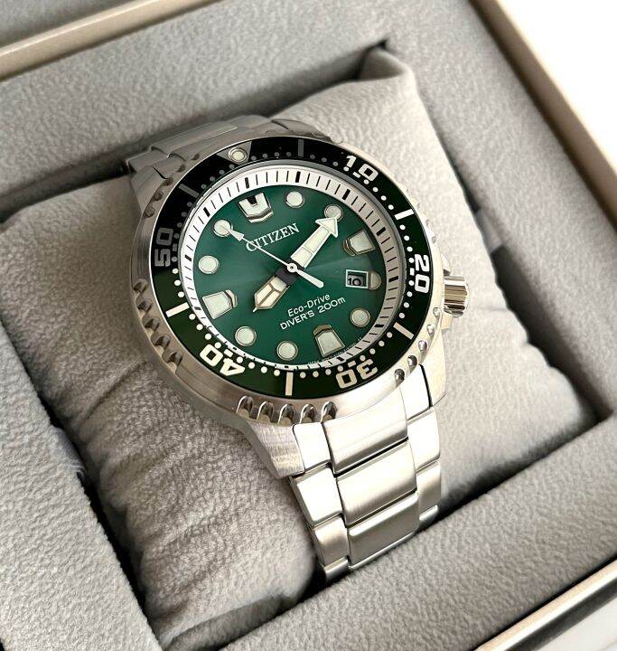 Citizen Promaster Marine BN0158-85X Eco-Drive Green Dial Silver Stainless Steel Bracelet Watch ...
