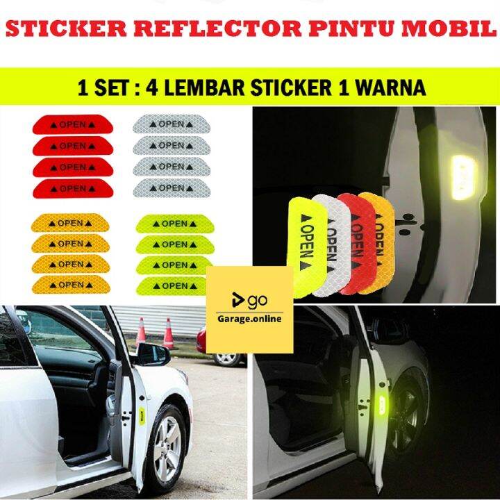 STICKER REFLEKSI tulisan OPEN UNTUK PINTU MOBIL isi " 4 PCS ...