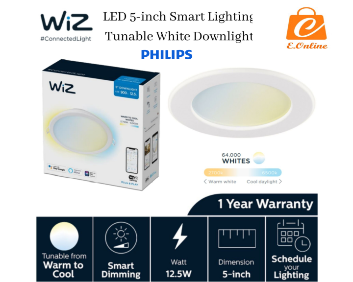 Philips WiZ 12.5W 5-inch LED Smart Tunable White Downlight (2700-6500 K ...