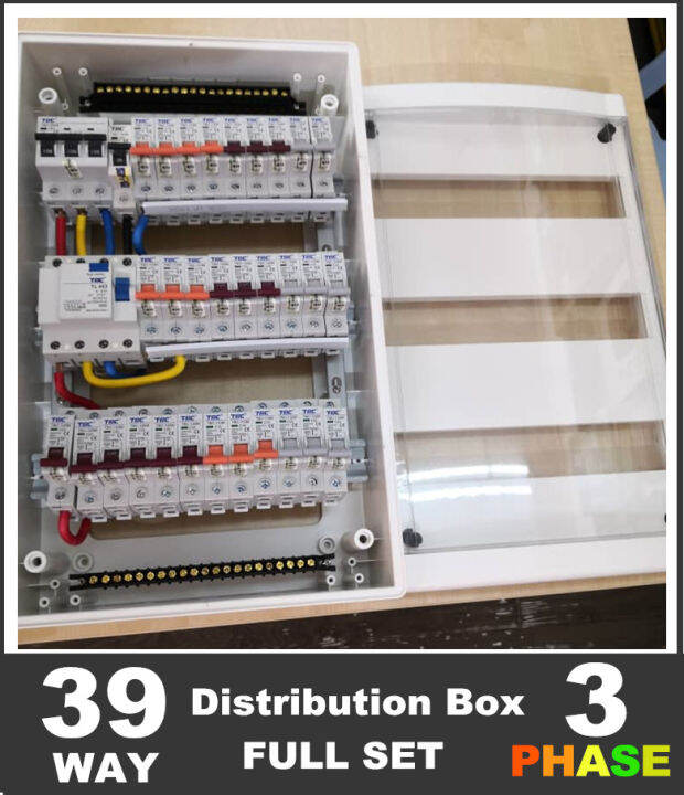 39 WAY (3 PHASE) Distribution Box DB Full Set 4P/63a RCCB 0.3ma C/W ...