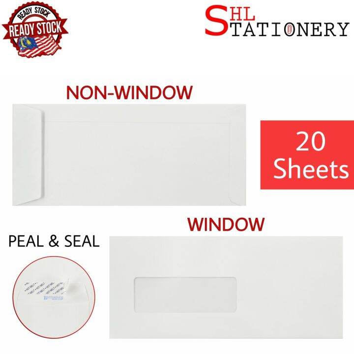 4" x 9" Peal & Seal White Envelope 20 Sheets Window / Non Window ...