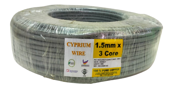 Cyprium Wire PVC Insulated Flexible Cable 1.5mm x 3 Core 90m | Lazada