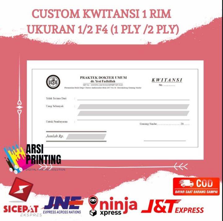 CETAK CUSTOM NOTA KWITANSI DOKTER / APOTEK / USAHA 1/2 F4 (16.5 x 21 CM ...