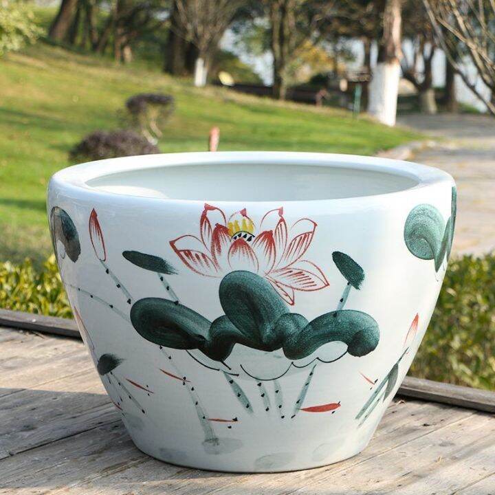 Spot parcel post Sleeping Lotus Flower Pot Blue and White Porcelain ...