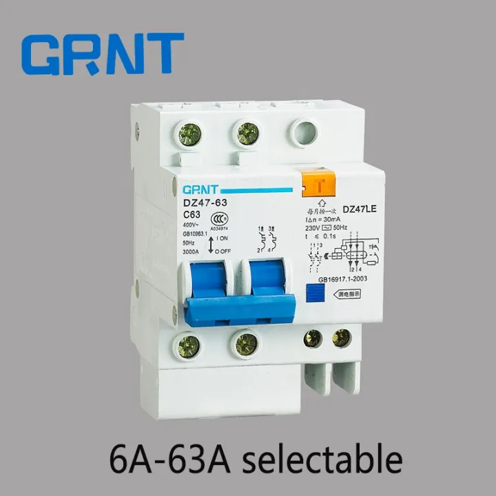 Dz47le 2p 6a-63a C Type 400v~ 50hz/60hz Residual Current Circuit Breaker With Over Current And ...