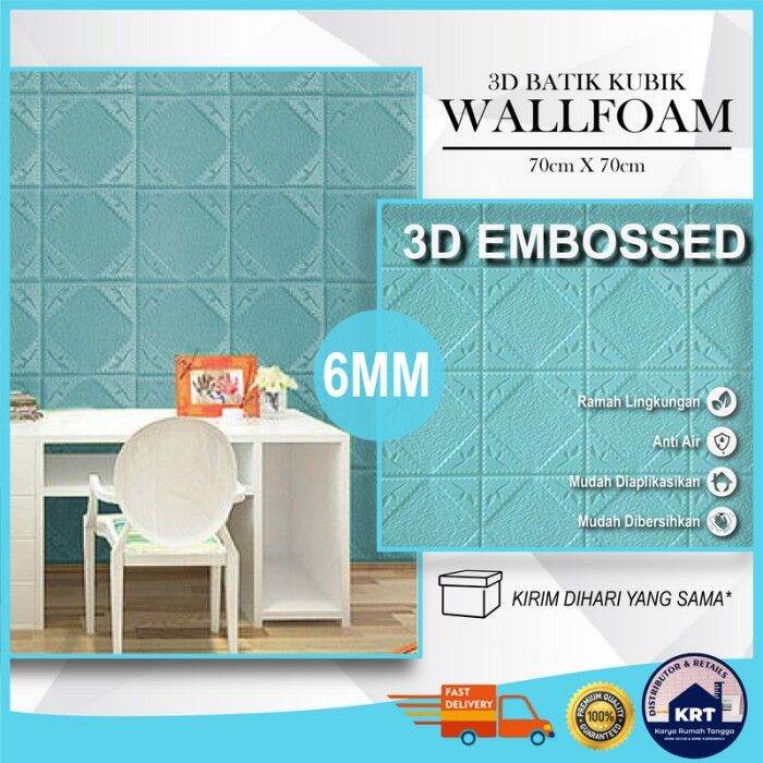 BATIK KUBIK Wallpaper Foam 3D Sticker Dinding Rumah Emboss Plafon ...
